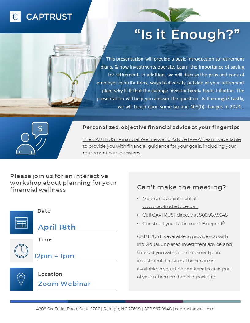 CAPTRUST Webinar- "Is it Enough?" | Human Resources | Baylor University